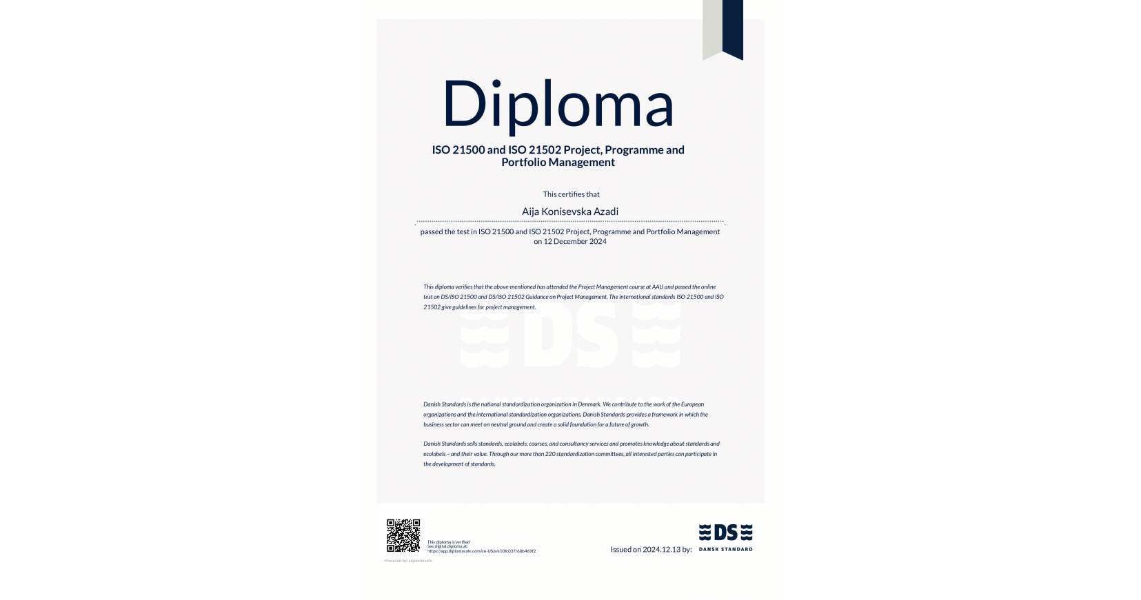 ISO 21500 and ISO 21502 Project, Programme and Portfolio Management - Diplomasafe