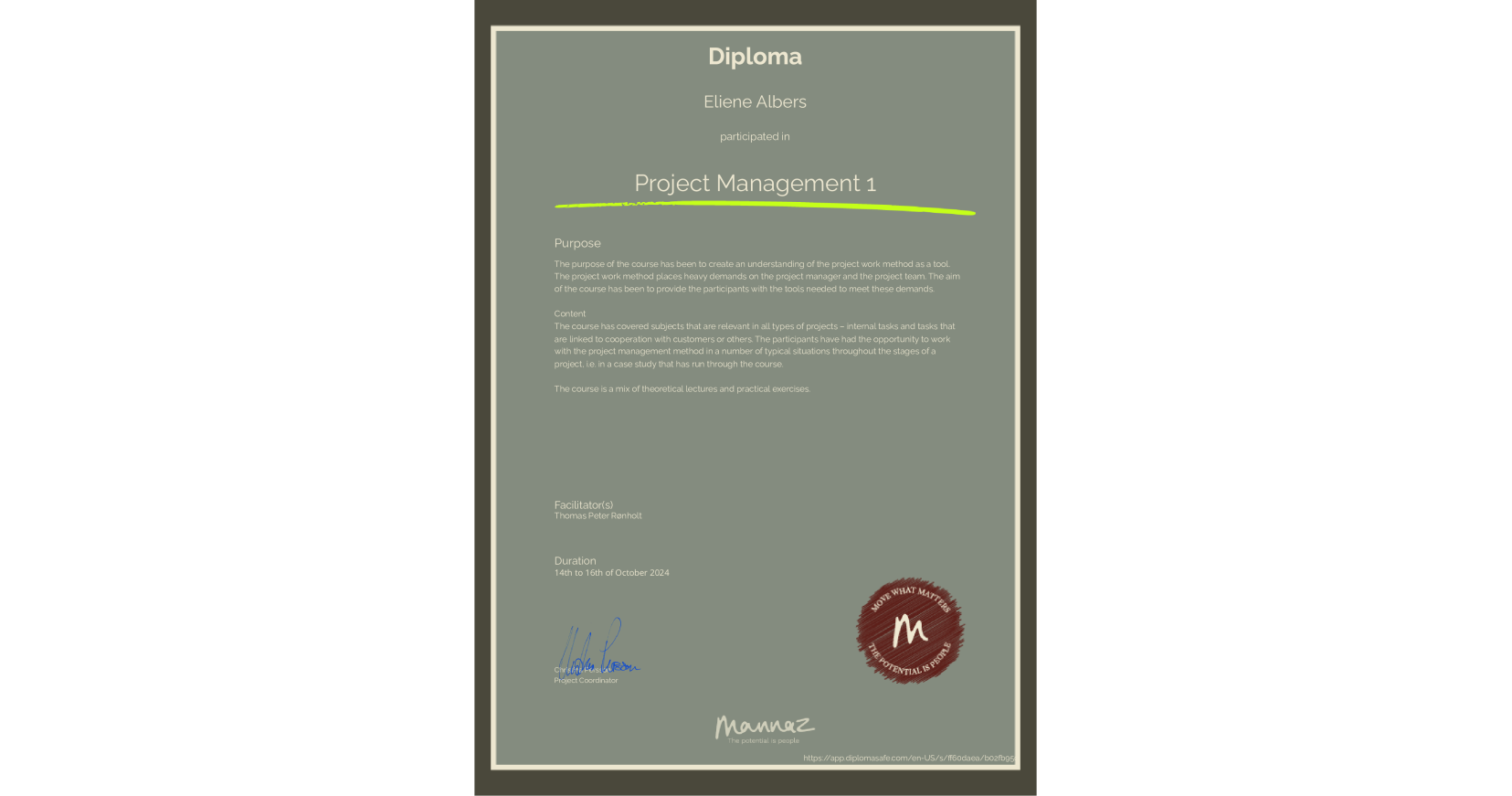 Project Management 1 - Diplomasafe