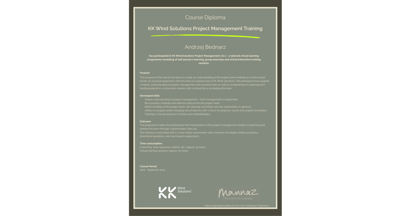 KK Wind Solutions Project Management Training - Diplomasafe