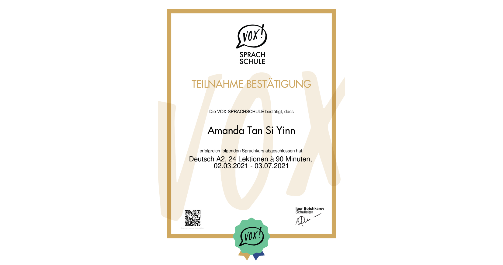 VOX-Sprachschule - Diplomasafe